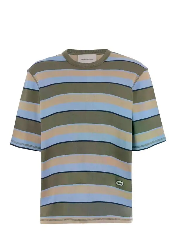 AMI Paris Striped Polo Shirt - Green