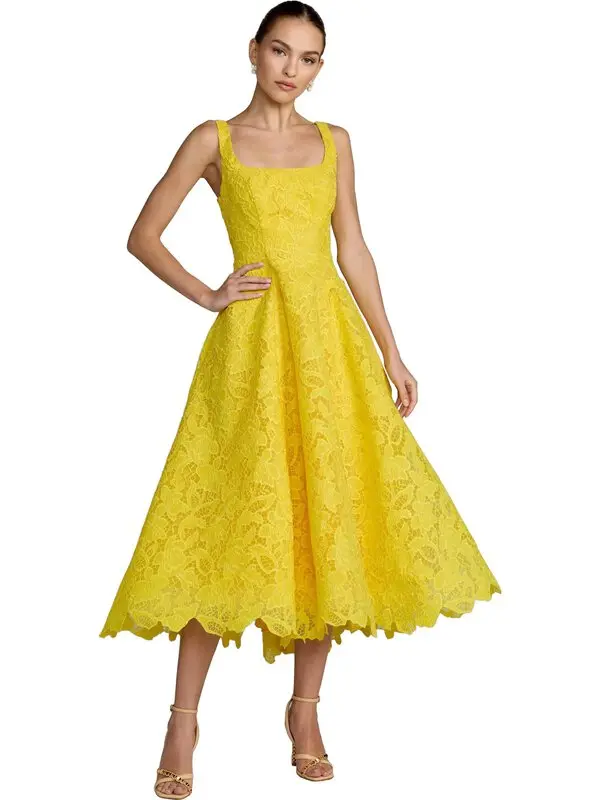 Mac Duggal Lace A-line Midi Dress - Buttercup