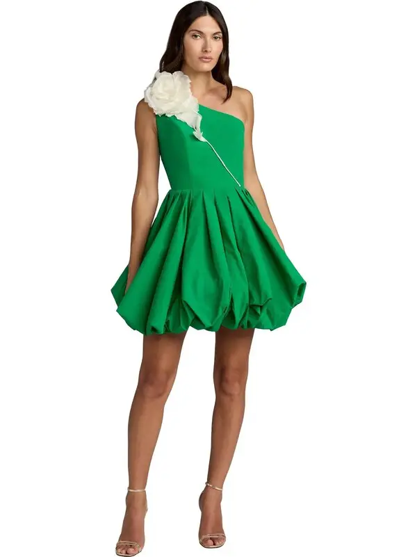 Mac Duggal Faille Mini Dress With Floral Applique - Spring Green