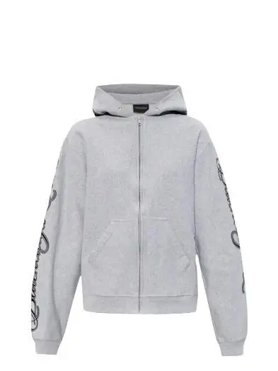 Balenciaga Standard Zip Hoodie - Light Heather Grey/black