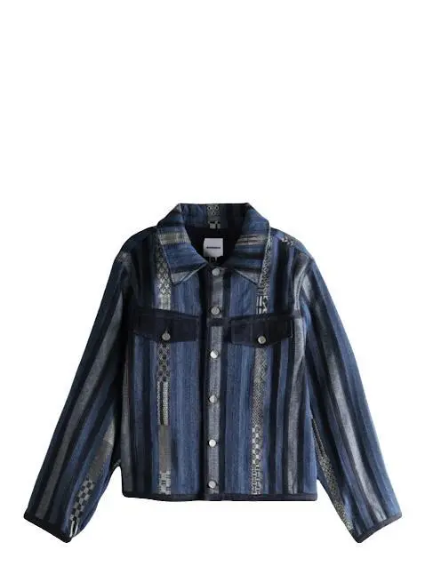 ADER ERROR Collared Striped Pattern Button Jacket - Blue