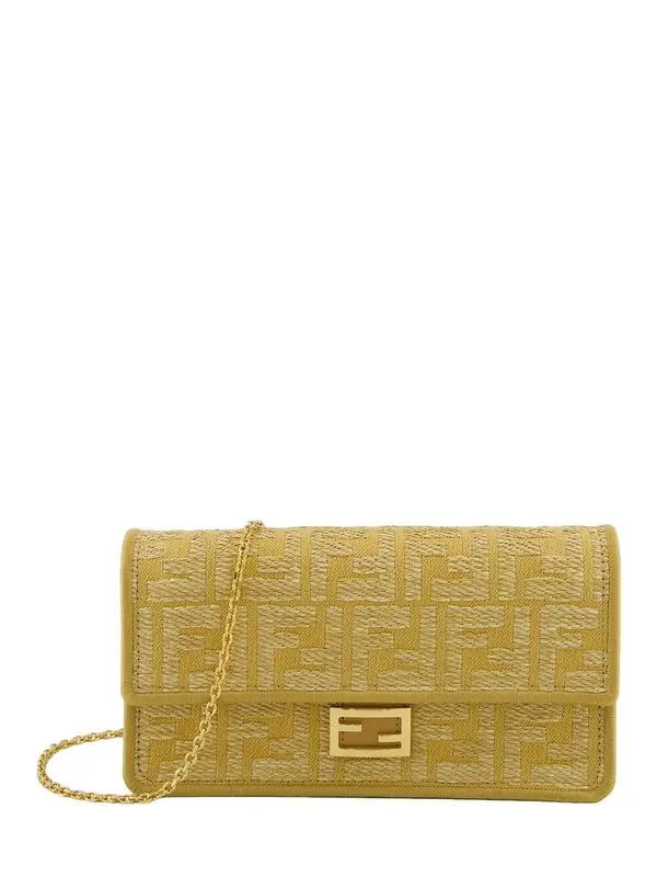 Fendi Jacquard Baguette Wallet On Chain - Beige
