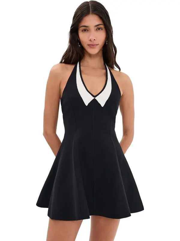 FLEUR DU MAL Sofia Collared Flare Mini Dress - Black/ivory