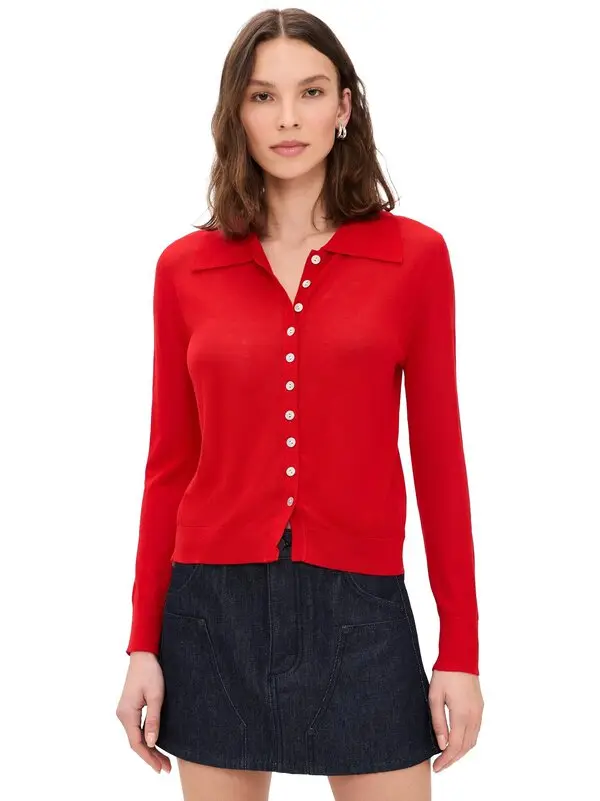 Lioness Chalet Long Sleeve Collared Top - Crimson