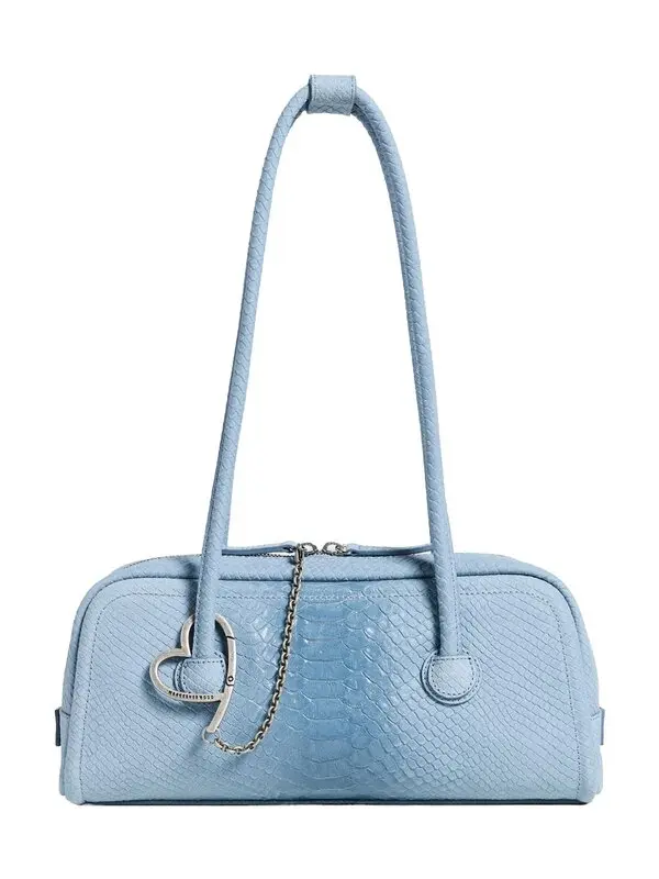 MARGESHERWOOD Soft Boston Shoulder Bag - Blue Python Effect Suede