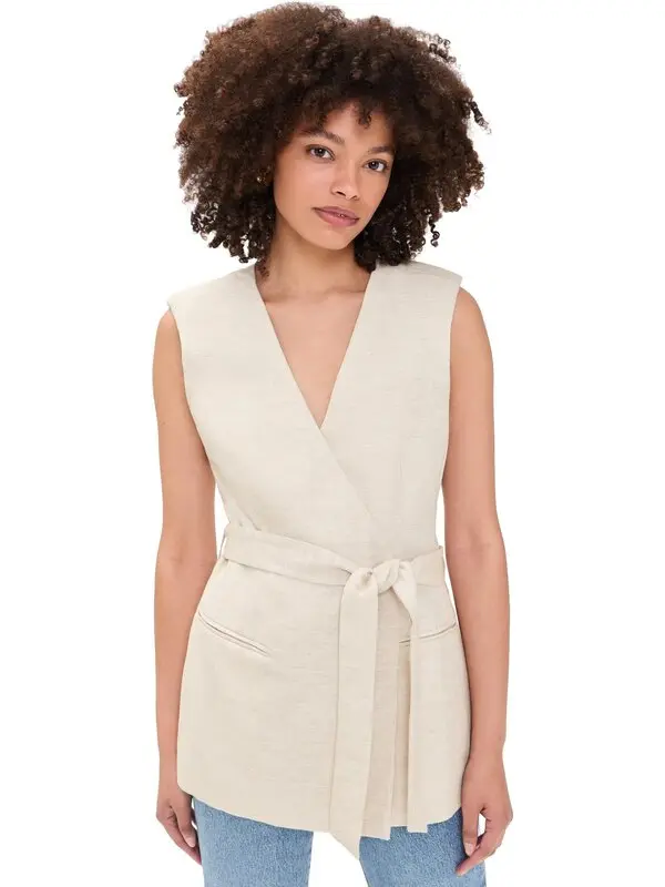 Good American Linen-blend Belted Vest - Oat