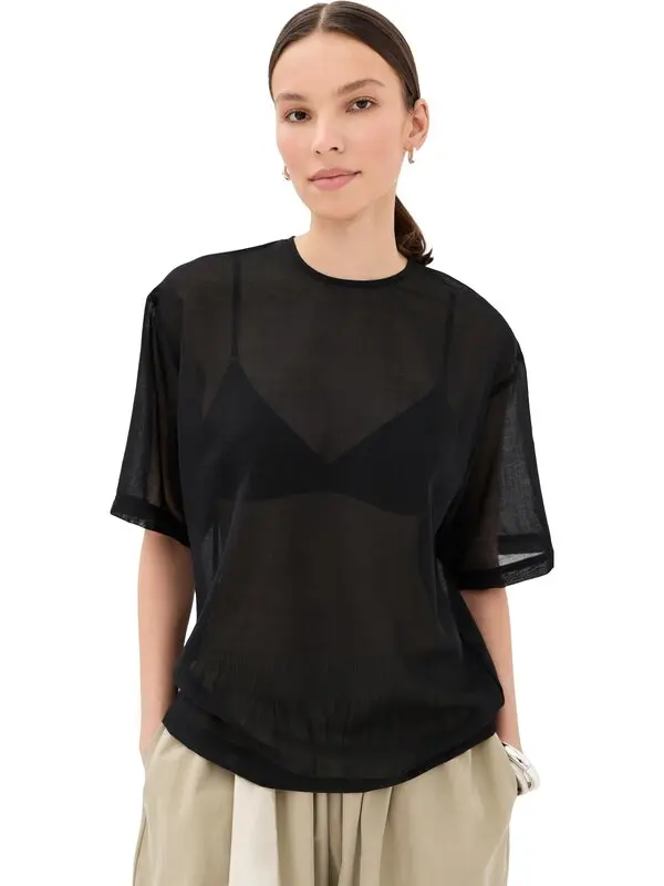 Tibi Sheer Wool Gauze Easy Tee - Black