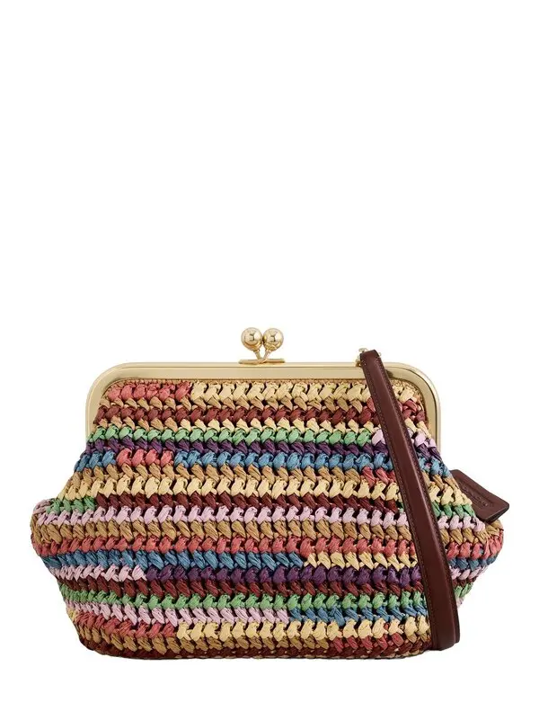 COACH Large Weave Straw Kisslock Frame Bag 27 - Multi