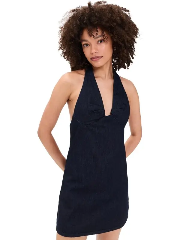 Free People Trevi Mini Denim Halter Dress - Rinse