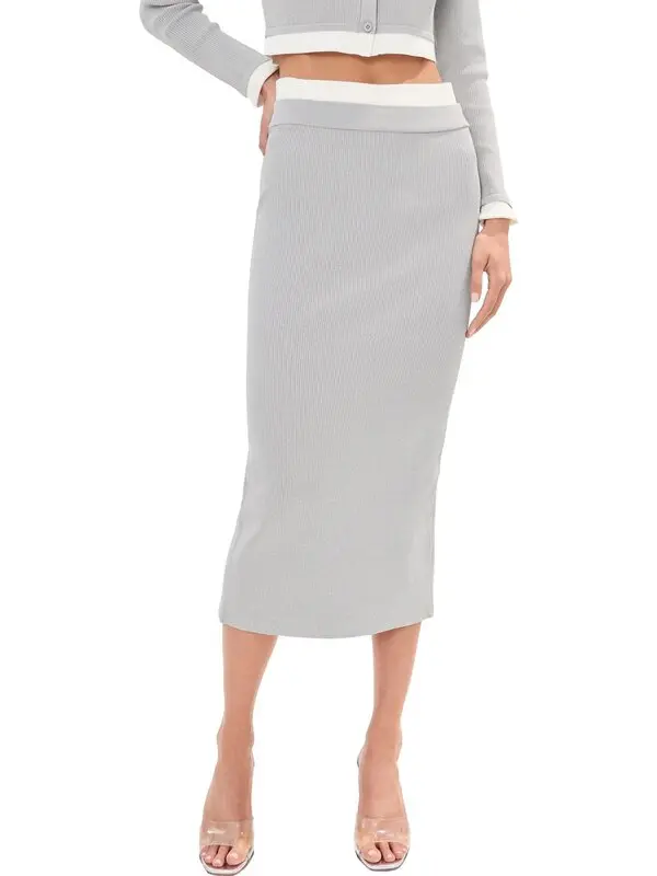 LE BOP Alex Midi Skirt - Heather Grey/white