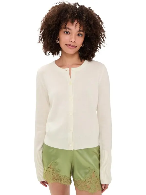 LA LIGNE Solid Lean Lines Cashmere Cardigan - Cream