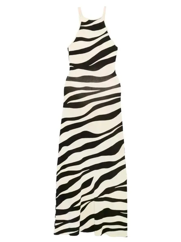 Sandro Maxi Zebra-print Knitted Dress - Neutrals