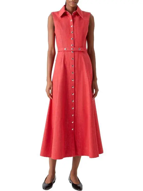 Akris Belted Stretch Denim Shirtdress - Vermillion