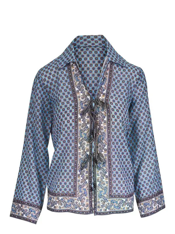 Veronica Beard Printed Tie-neck Blouse - Blue