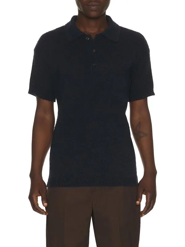 MAISON MARGIELA Short Sleeve Polo Shirt In Blue - Blue & Black