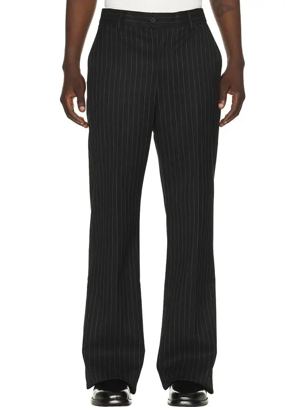 MIDNIGHT RODEO Flared Essential Trousers - Black Pinstripe