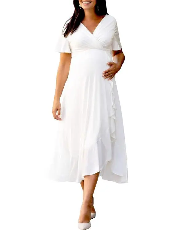 TIFFANY ROSE MATERNITY Waterfall Flutter Sleeve Midi Dress - Ivory