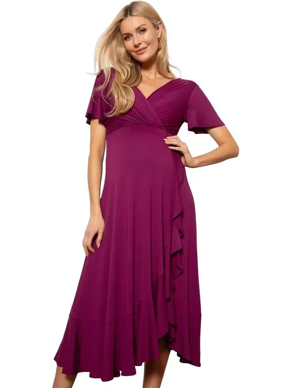 TIFFANY ROSE MATERNITY Waterfall Midi Maternity Dress - Plum Wine