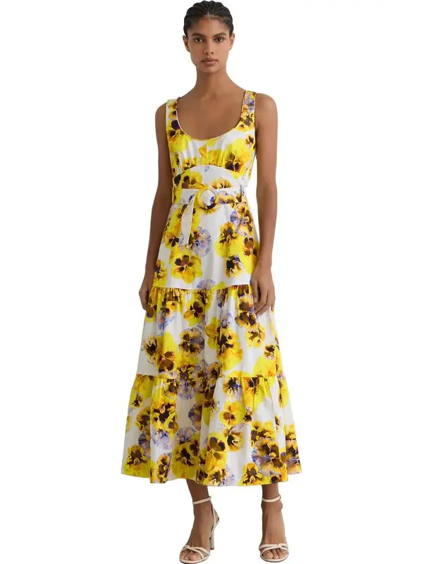REISS Erin Floral-print Midi Dress - Yellow