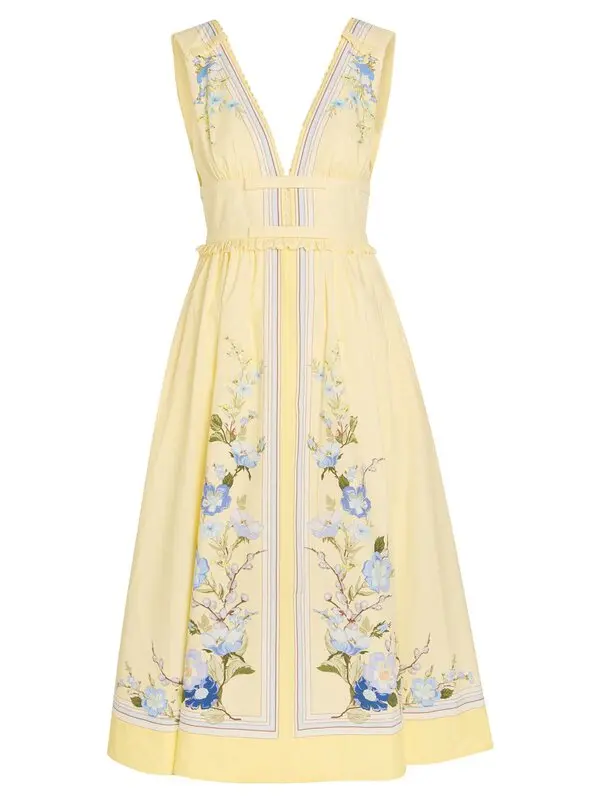 SELF-PORTRAIT Floral-print Cotton-poplin Midi Dress - Yellow