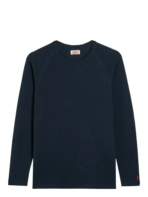 STRETCH FRAISE Ribbed Stretch-cotton T-shirt - Navy
