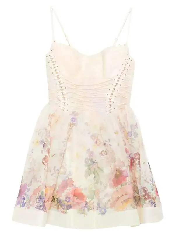 Zimmermann Floral Corset Mini Dress - Neutrals