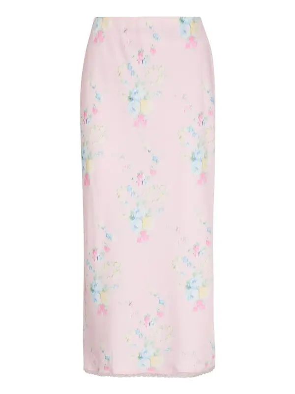 LoveShackFancy Floral-print Satin Midi Slip Skirt - Pink
