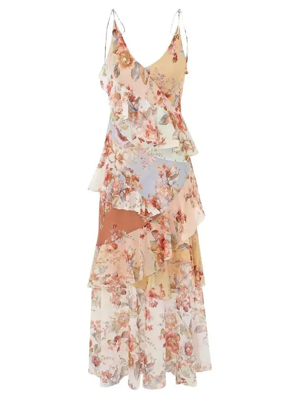 Zimmermann Awaken Frilled Slip Maxi Dress - Pink