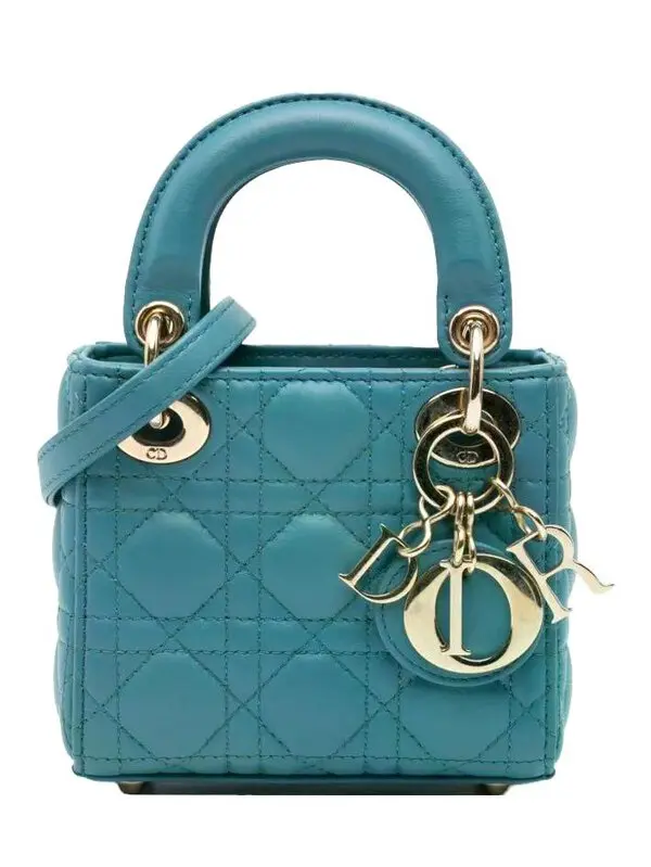 Dior 2022 Micro Lambskin Cannage Lady Satchel - Blue