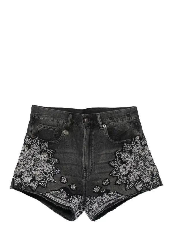 R13 Appliquéd Denim Shorts - Grey