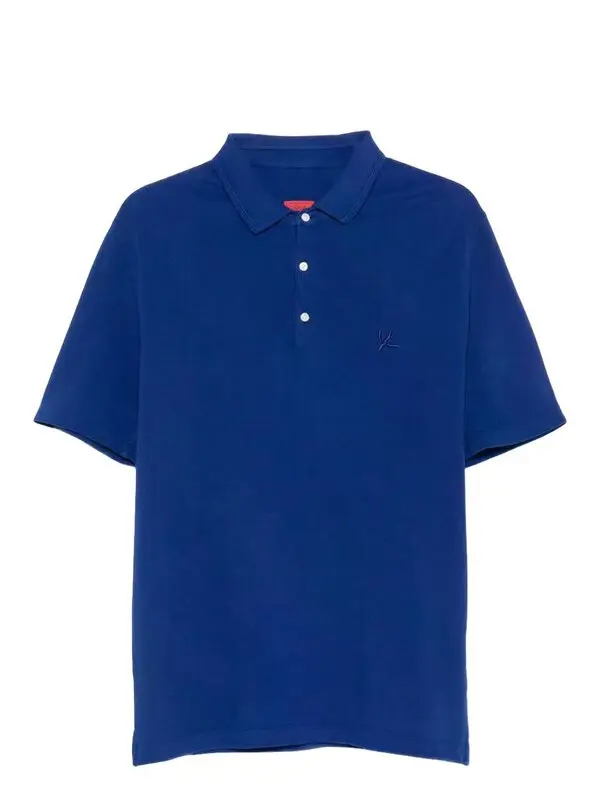 Isaia Embroidered Button Polo Shirt - Blue