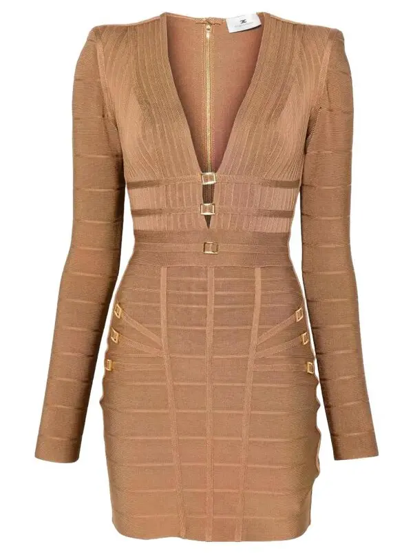 Elisabetta Franchi V-neck Mini Dress - Brown