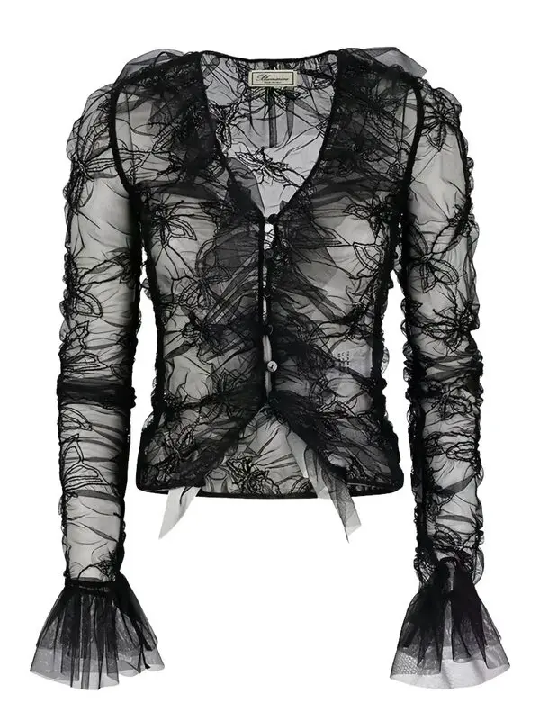 Blumarine Ruffled Net Blouse - Black