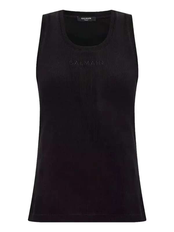 Balmain Logo-embroidered Ribbed Tank Top - Black
