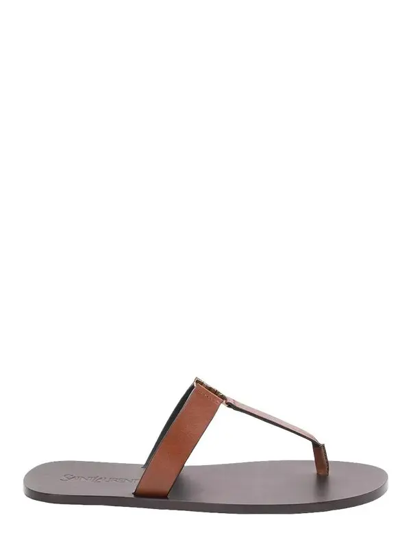 Saint Laurent Babylone Logo Leather Sandals - Brown