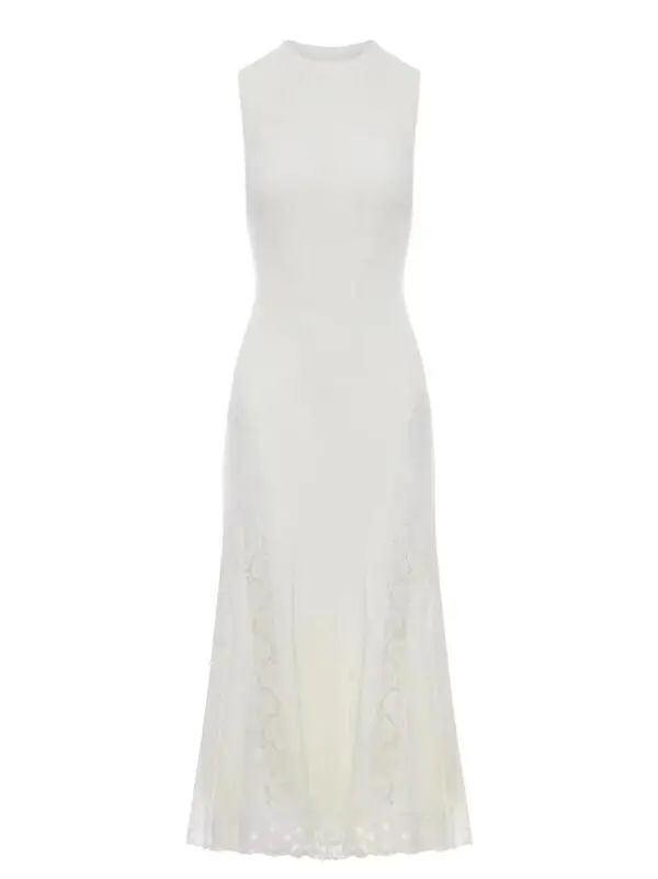 SELF-PORTRAIT Lace Ribbed A-line Dress - White