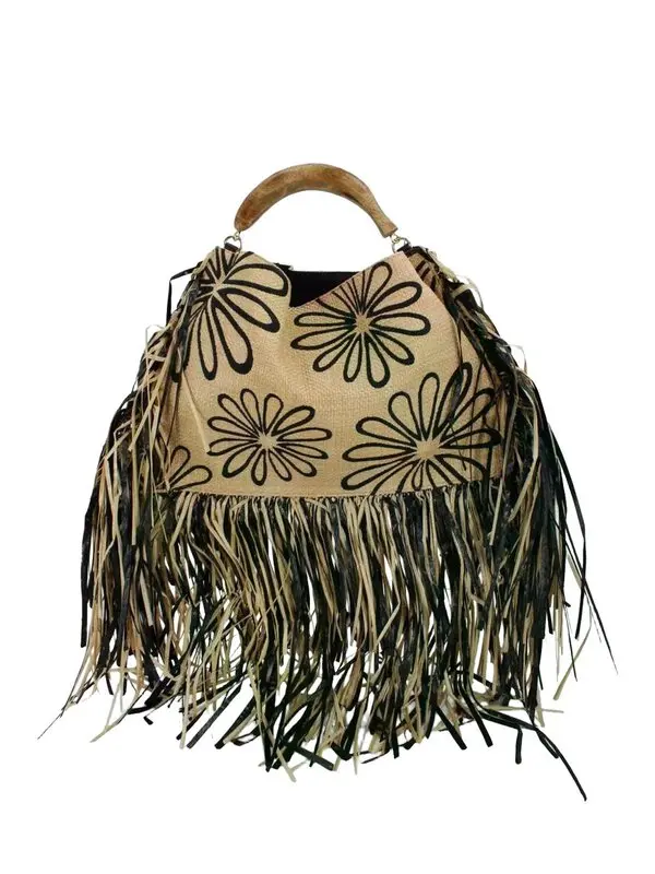 Farm Rio Floral Fringe Tote Bag - Neutrals