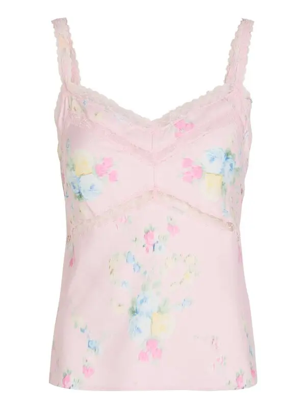 LoveShackFancy Floral-print Satin Cami Top - Pink