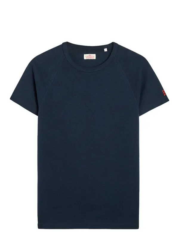 STRETCH FRAISE Ribbed Stretch-cotton T-shirt - Navy