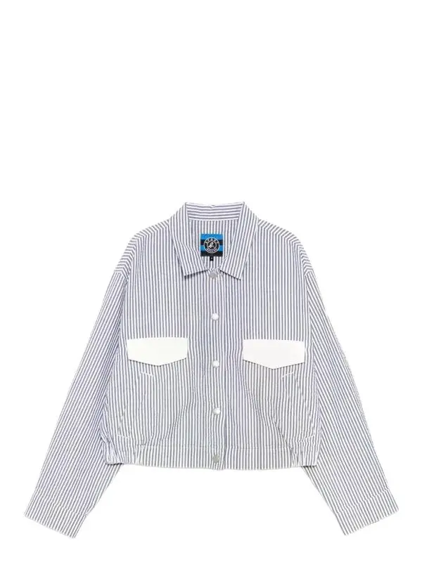 AGNES B. Striped Cropped Jacket - Blue