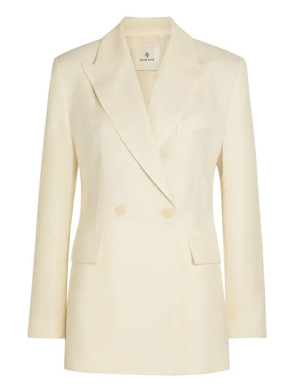 ANINE BING Tiphaine Double-breasted Woven Blazer - Ecru