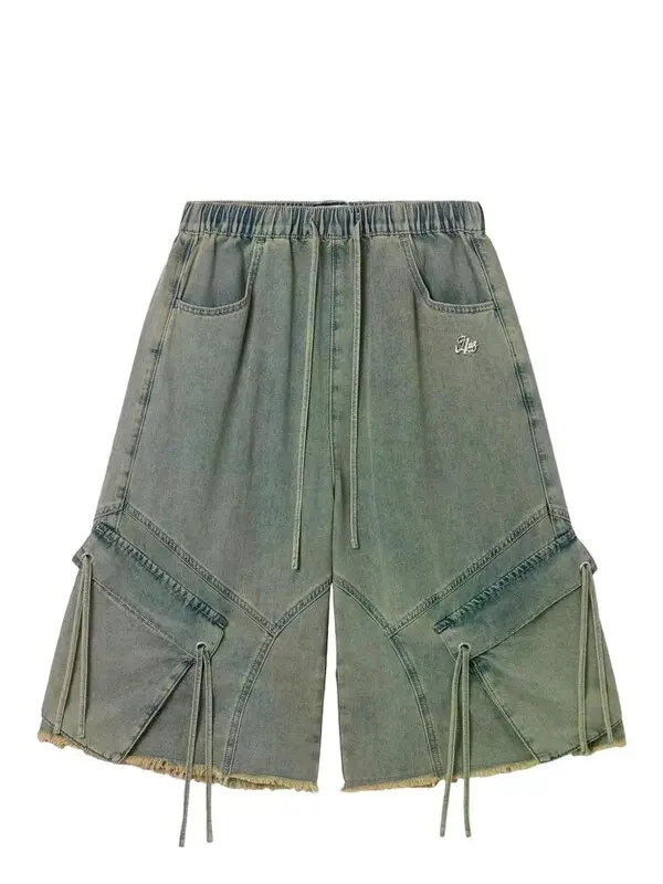 Izzue Drawstring Frayed Shorts - Blue