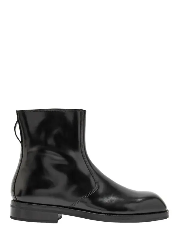 LEMAIRE Glossed Leather Ankle Boots - Black