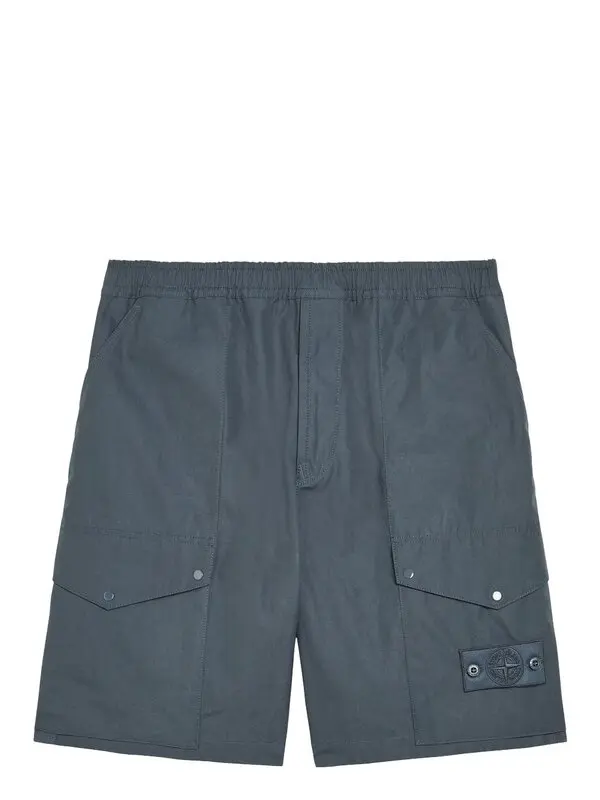 Stone Island Cotton Cargo Shorts With Logo Appliqu - Blue