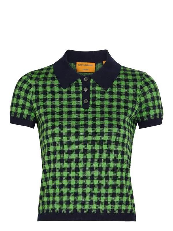 Guest In Residence Gingham Silk-blend Polo Shirt - Green