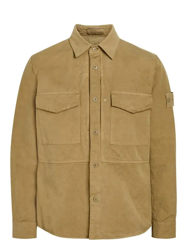 Stone Island Logo Cotton And Linen-blend Overshirt - Beige
