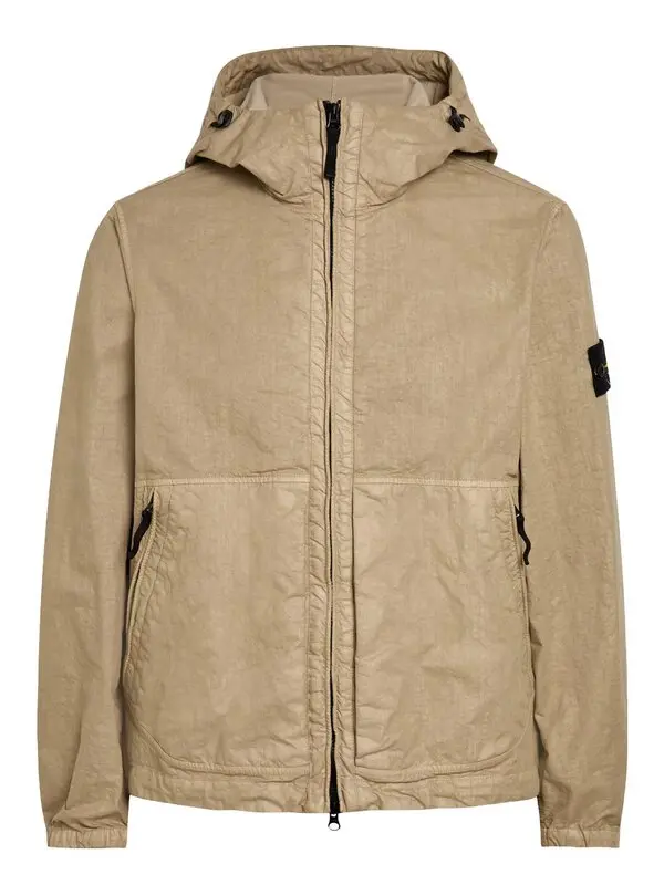 Stone Island Logo Hooded Nylon Jacket - Sand