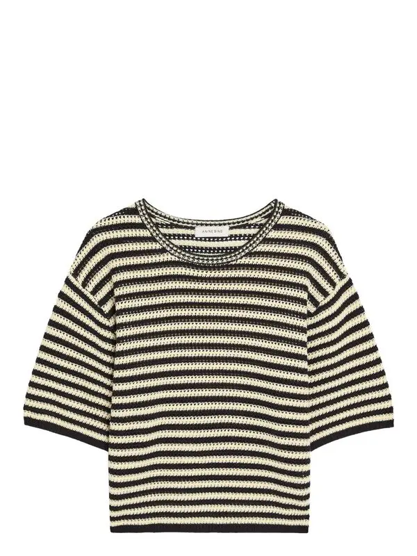 ANINE BING Theo Striped Cotton-blend T-shirt - Black