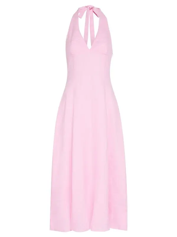 Faithfull The Brand Marais Halterneck Linen Midi Dress - Pink