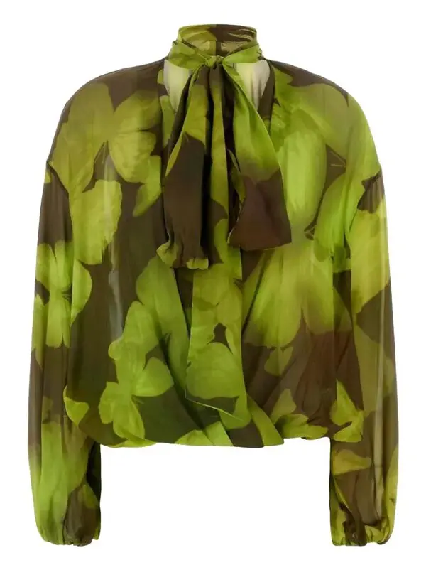 Blumarine Printed Tie-neck Blouse - Brown